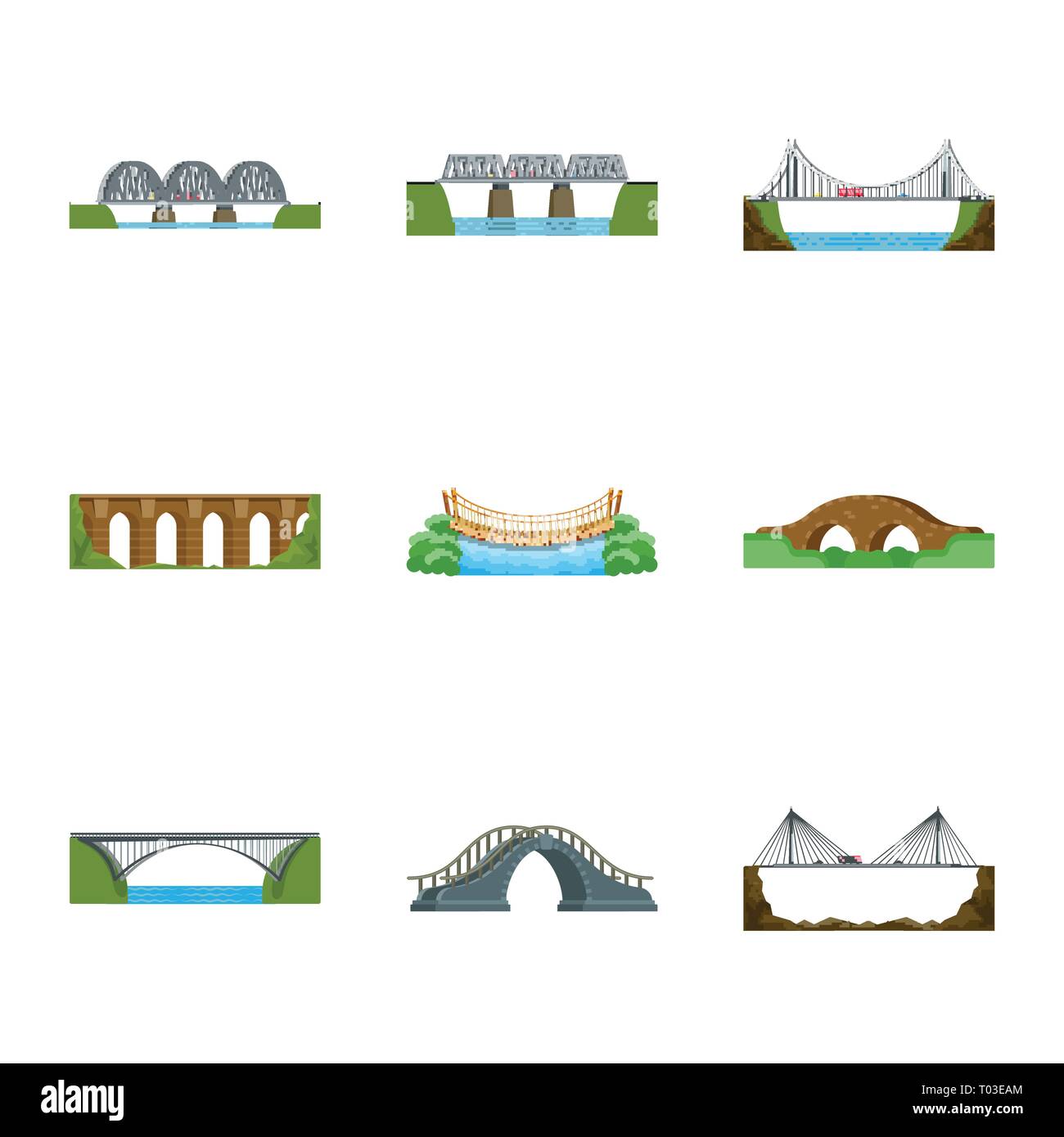 Vector illustration of bridgework and bridge symbol. Set of bridgework ...