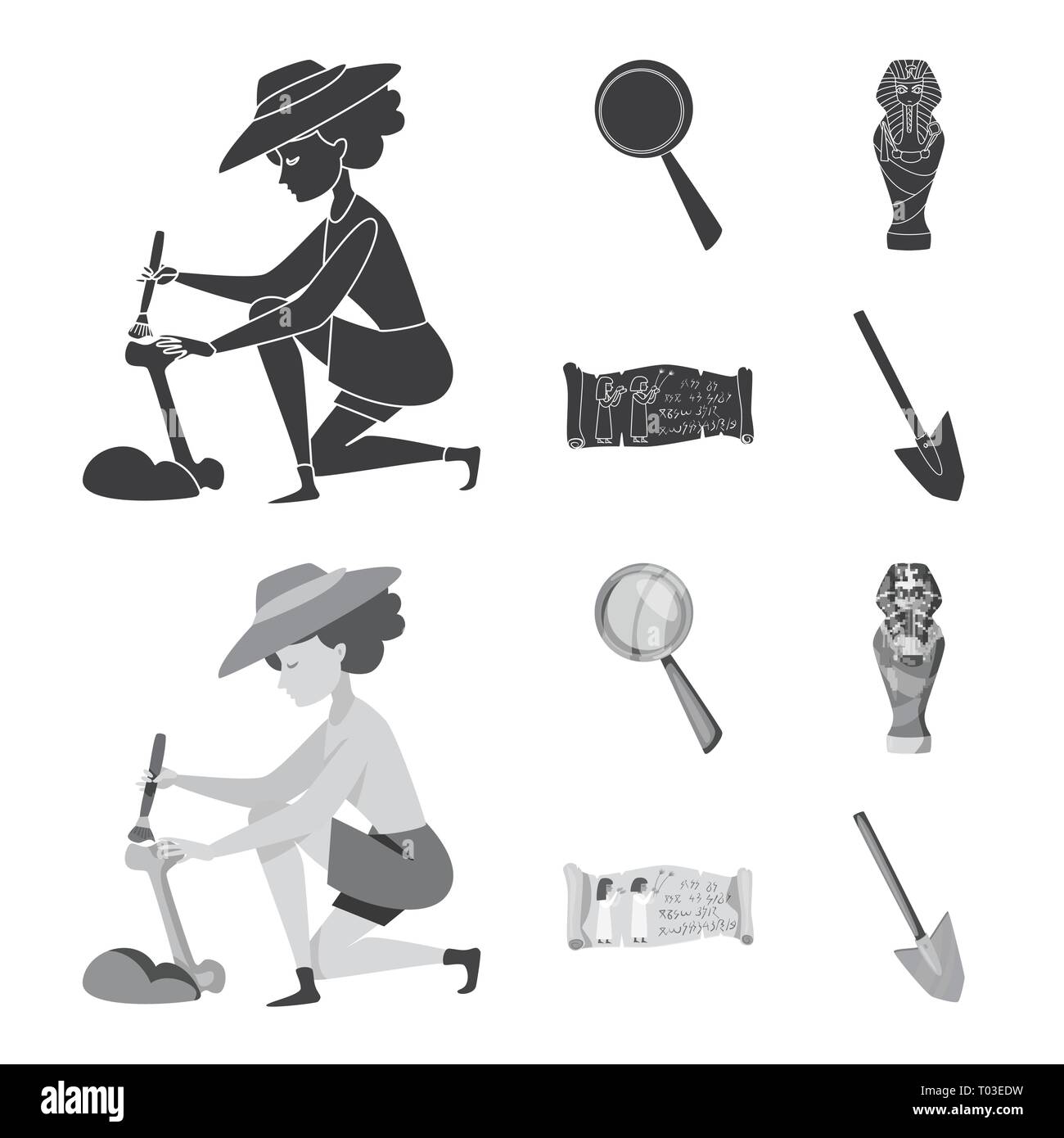 archaeologist,lens,sarcophagus,scroll,shovel,girl,glass,pharaoh,papyrus ...