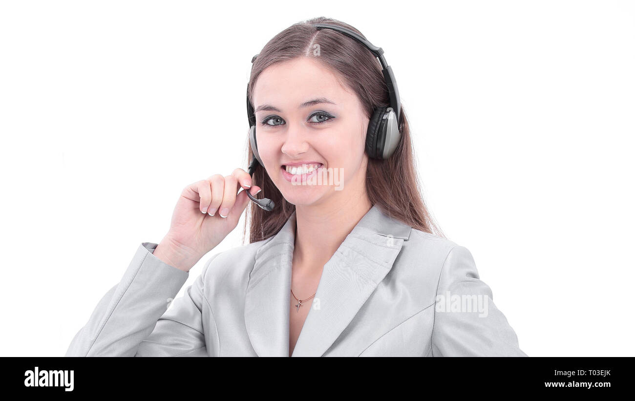 closeup.portrait of an employee call center with a headset Stock Photo ...