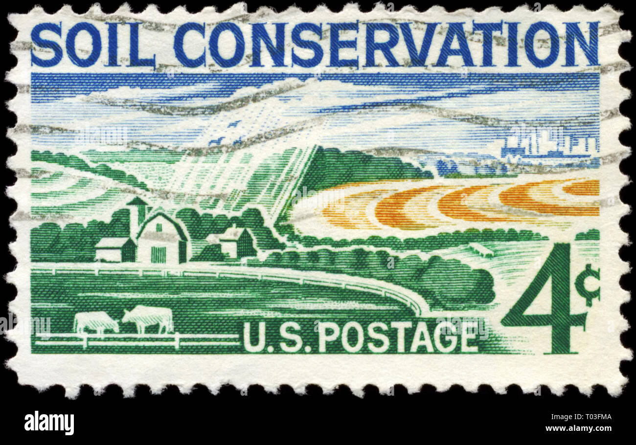 USA - CIRCA 1959: A Stamp printed in USA shows the Modern Farm, Soil ...