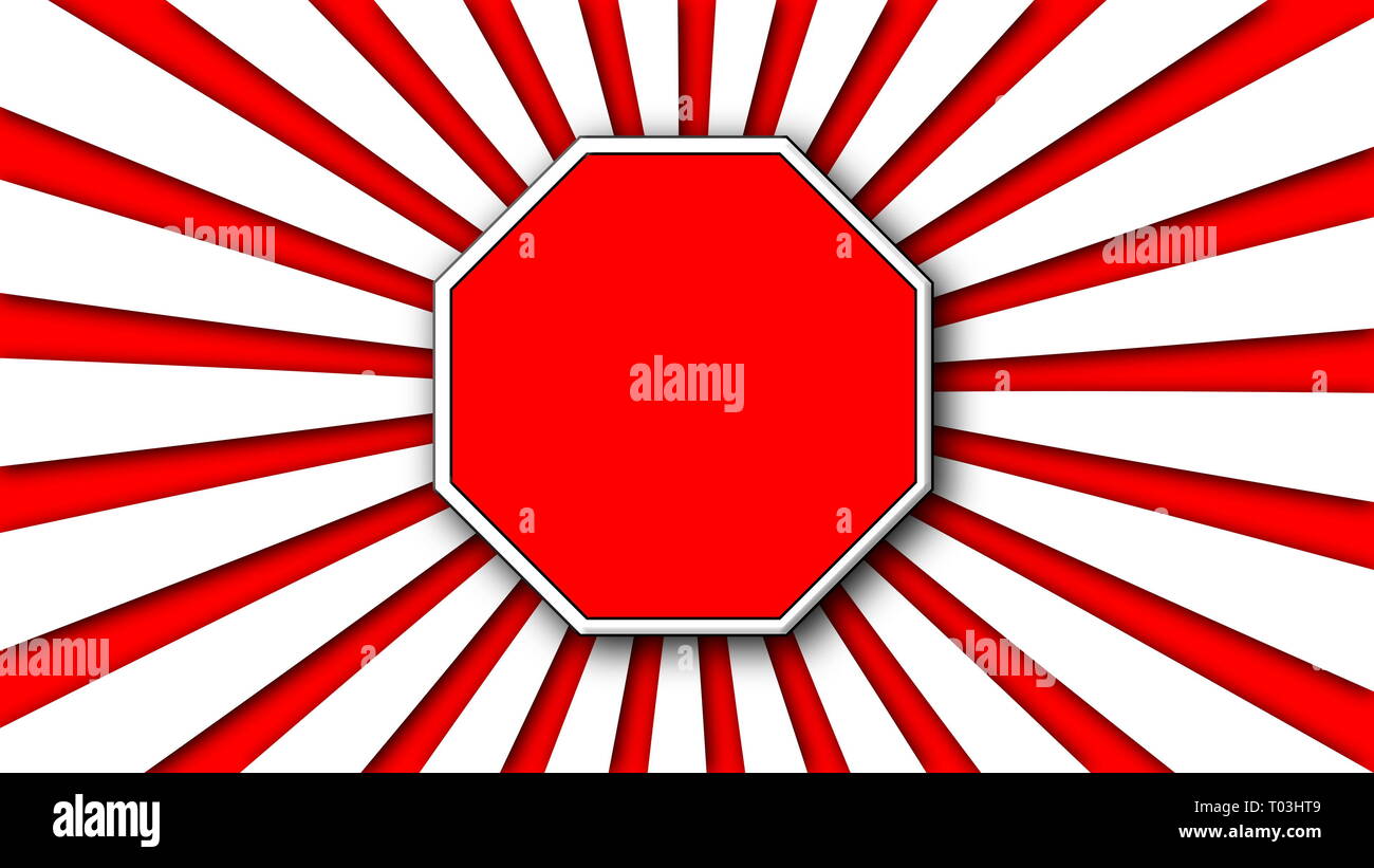 Stop sign on red and cartoon rays, decoration for creative, 3d render ...