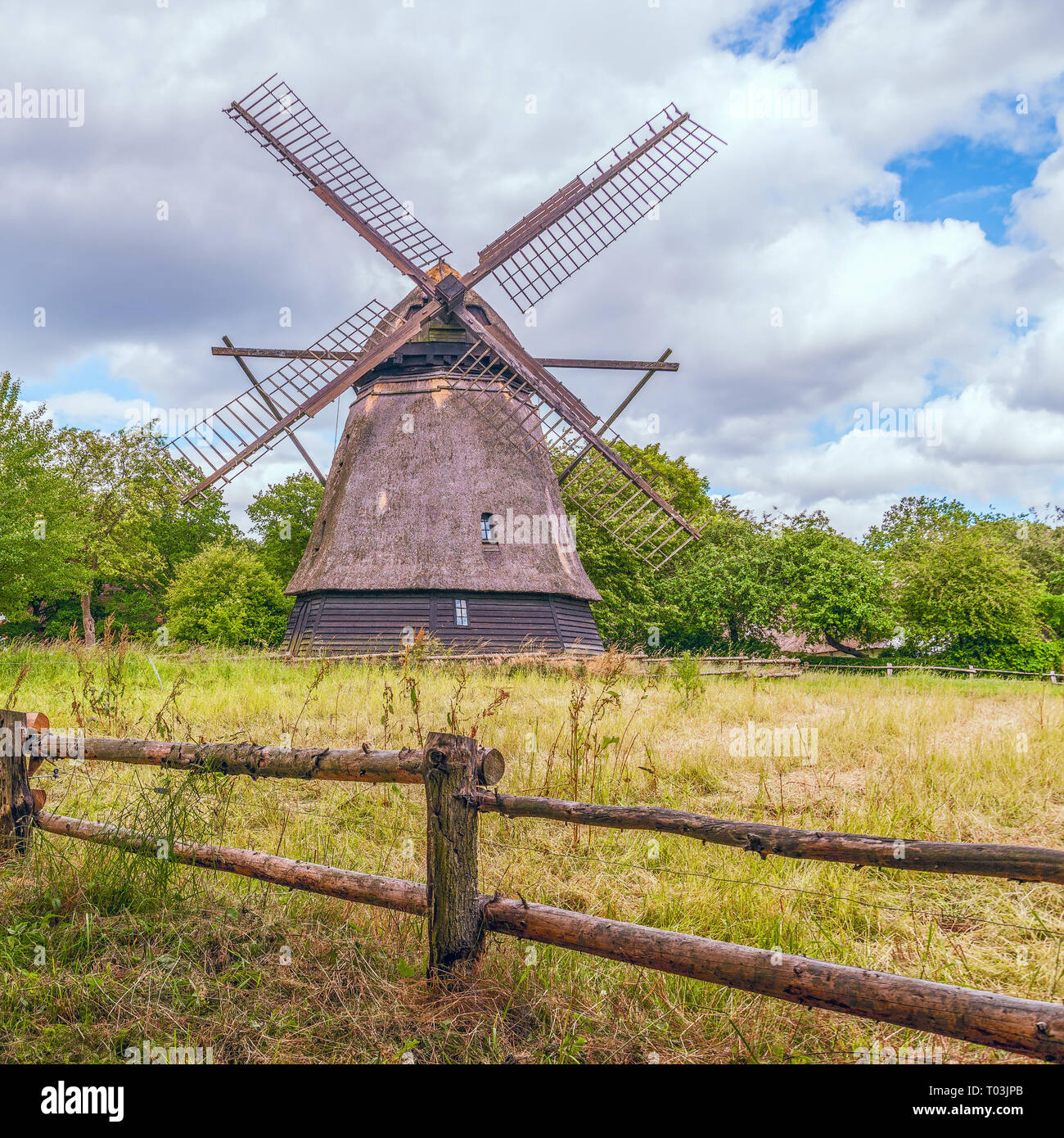 Historic Danish windmill in Odence. Funen island. Denmark Stock Photo ...