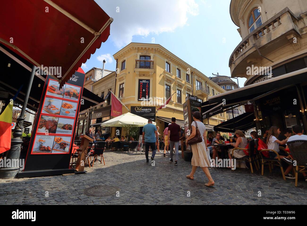Bucharest, Romania - August 23, 2018: Old-style streets with houses ...