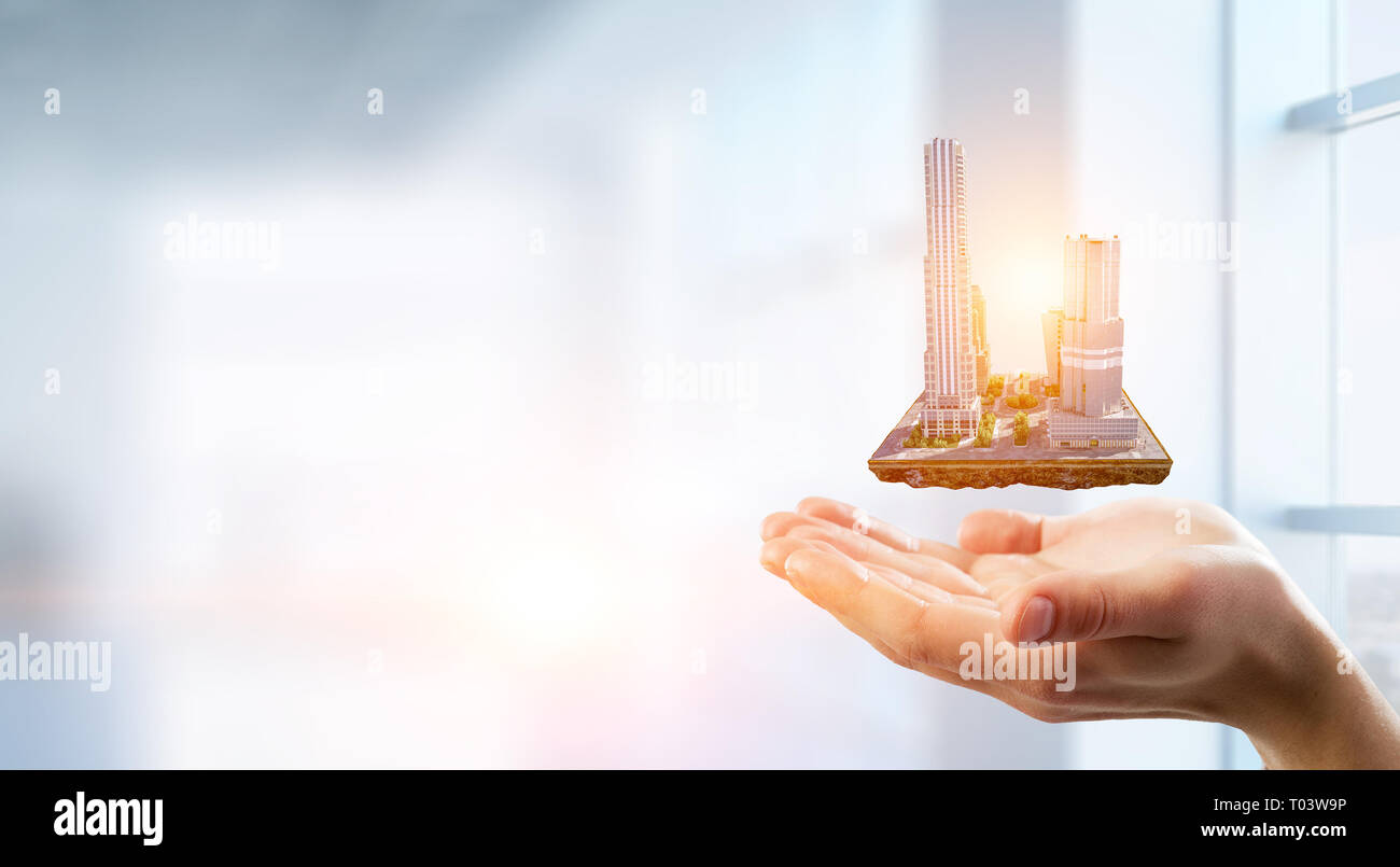 Presenting new construction project. Mixed media Stock Photo - Alamy