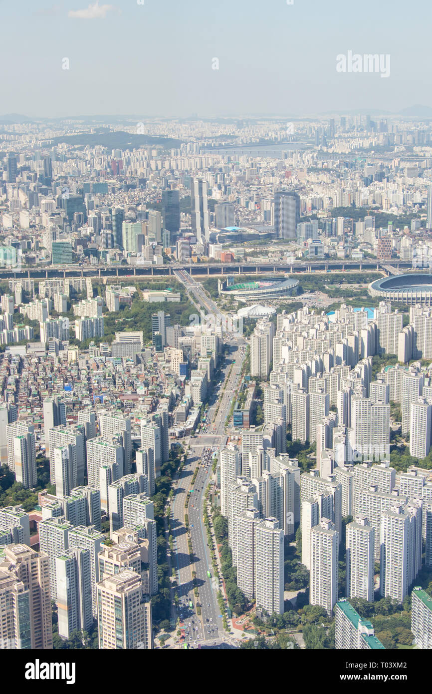 Sep 1, 2018, Seoul, South Korea : Top view of building and road at ...