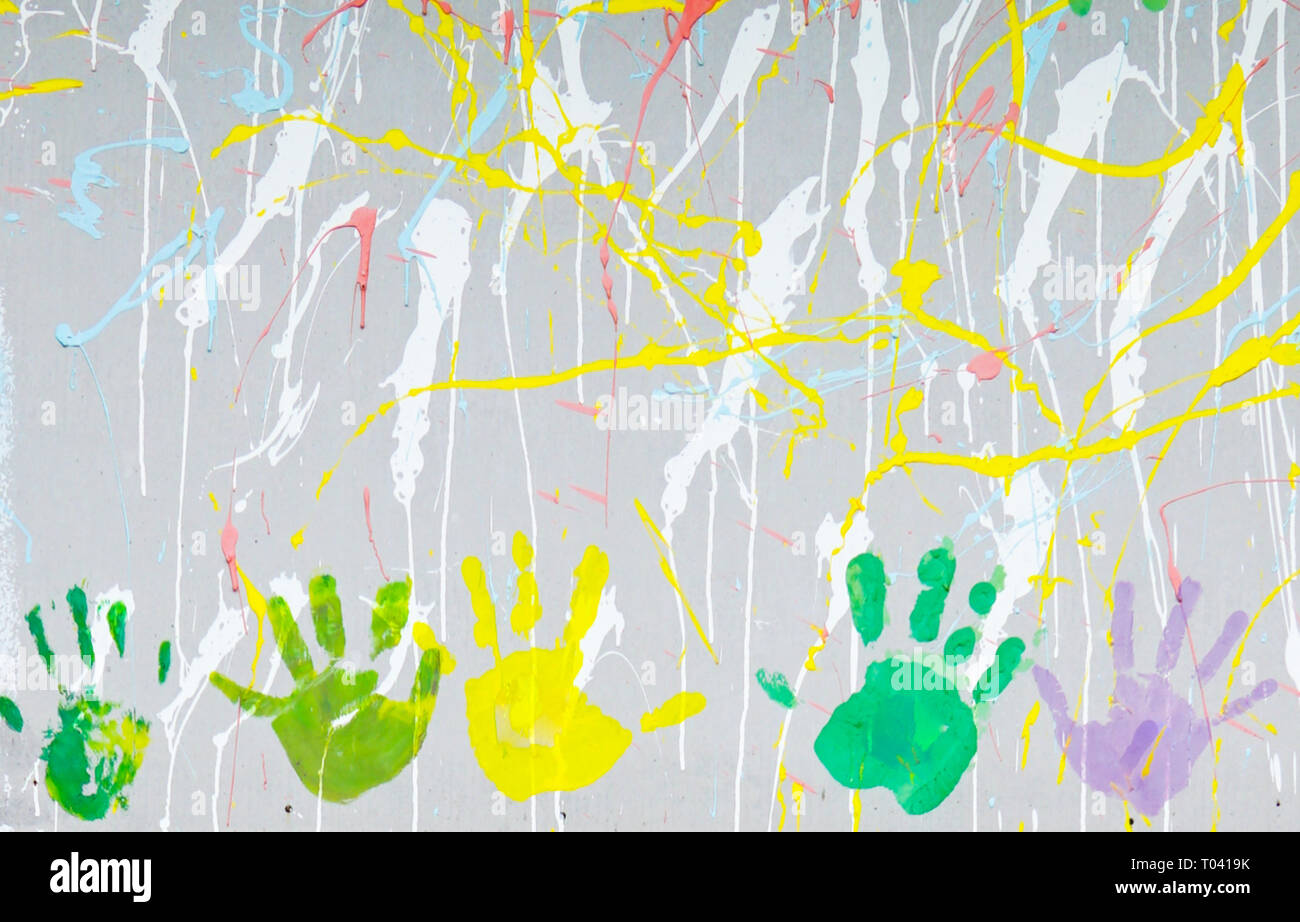Beautiful colored hand prints on wall Stock Photo - Alamy