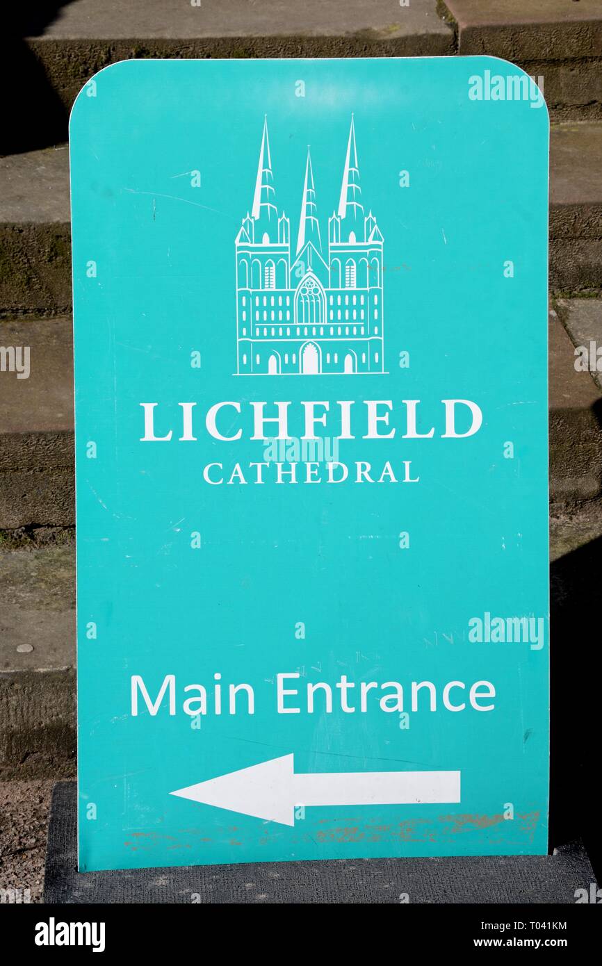 Lichfield Cathedral main entrance sign, Lichfield, Staffordshire ...