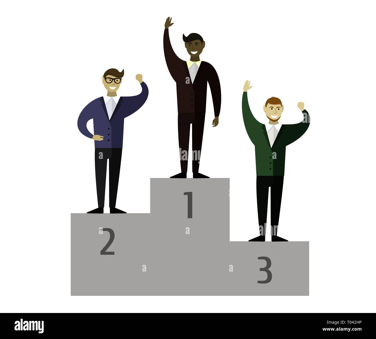 Businessmen on a pedestal. Vector illustration. First, second and third ...