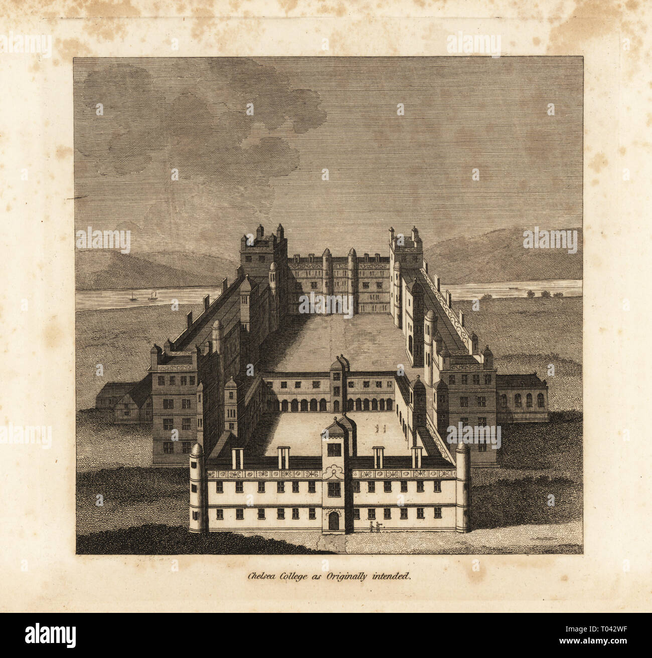Chelsea College as originally intended by King James I. Copperplate ...