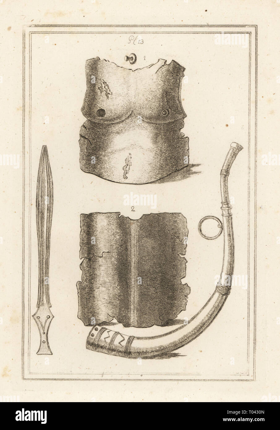 Breastplate and back-piece of ancient Roman cuirass 1,2, Roman lituus ...