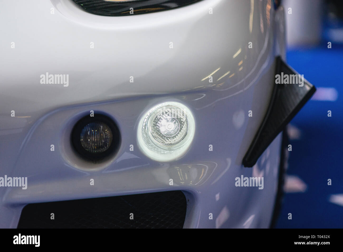 Car headlight with backlight. Exterior detail.White color car - image ...