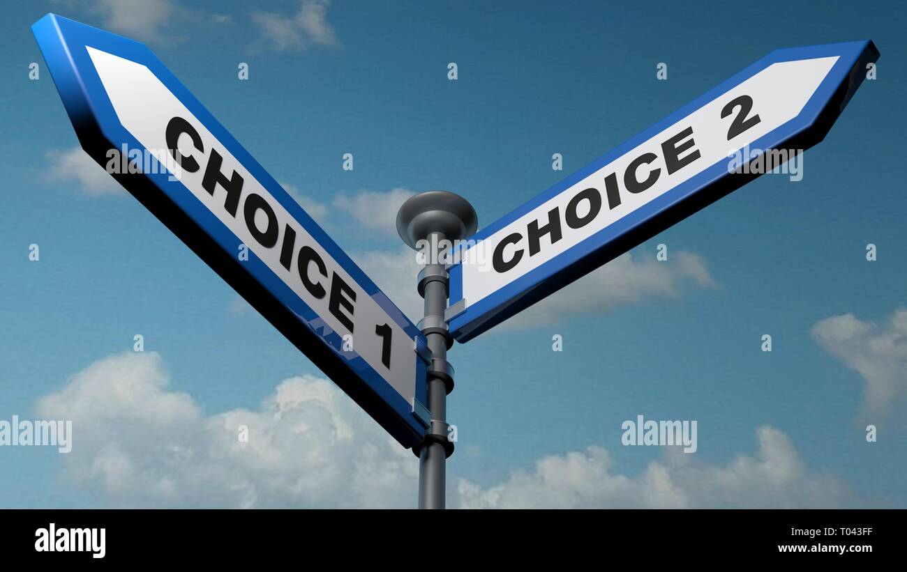 Choice 1 and 2 street signs concept - 3D rendering illustration Stock ...