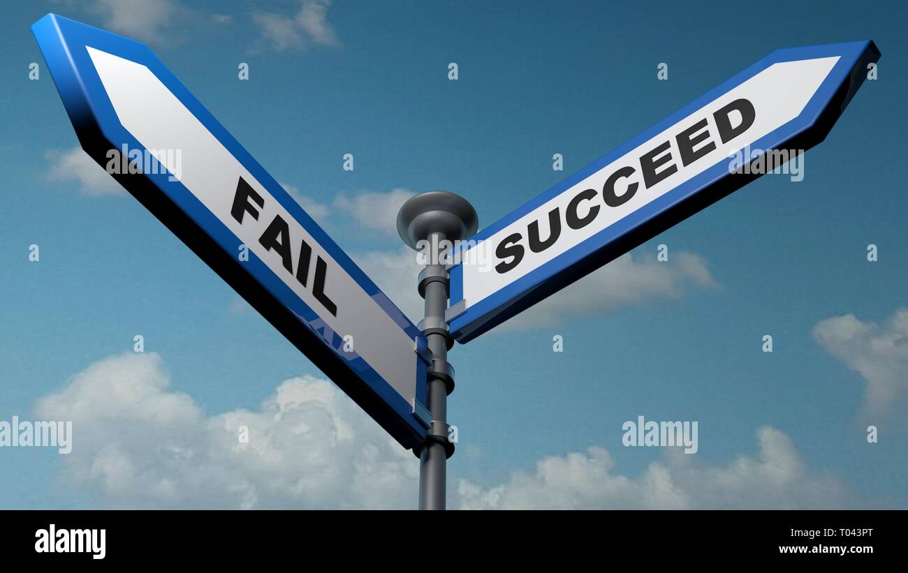 Fail - Succeed street arrow signs concept - 3D rendering illustration ...