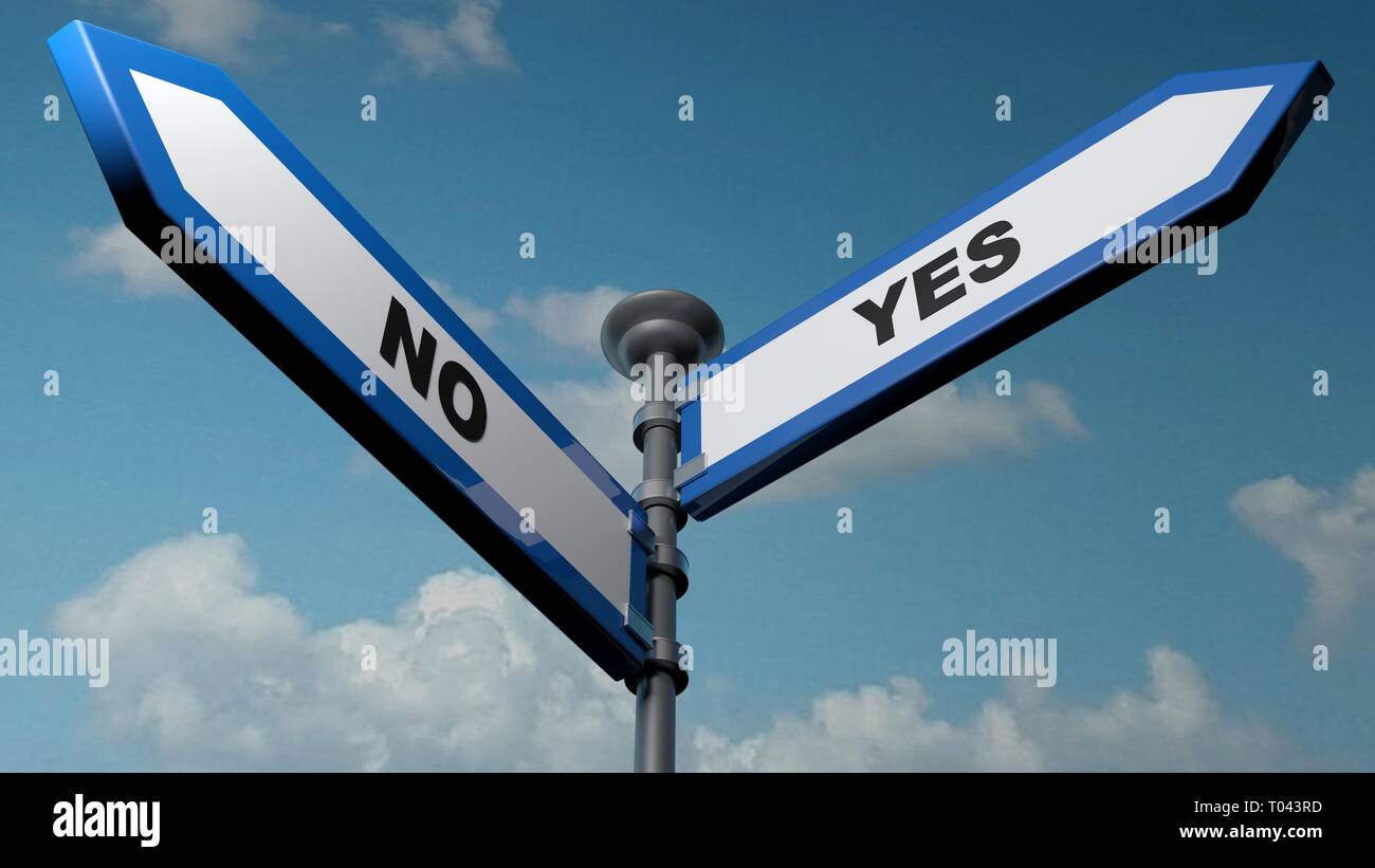 No - Yes arrow street signs concept - 3D rendering illustration Stock ...