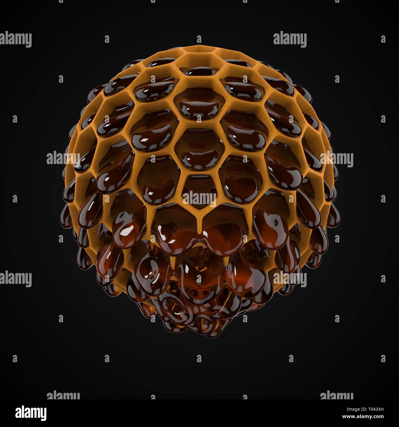 spherical honeycomb with flowing honey. 3d illustration Stock Photo - Alamy
