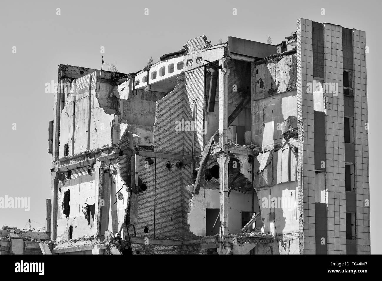 A large ruined building with the remains of the communication against ...