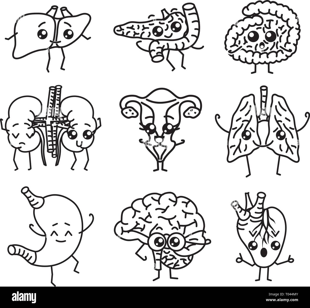 Cute organs. Happy human, Set of smiling characters. Vector pins ...