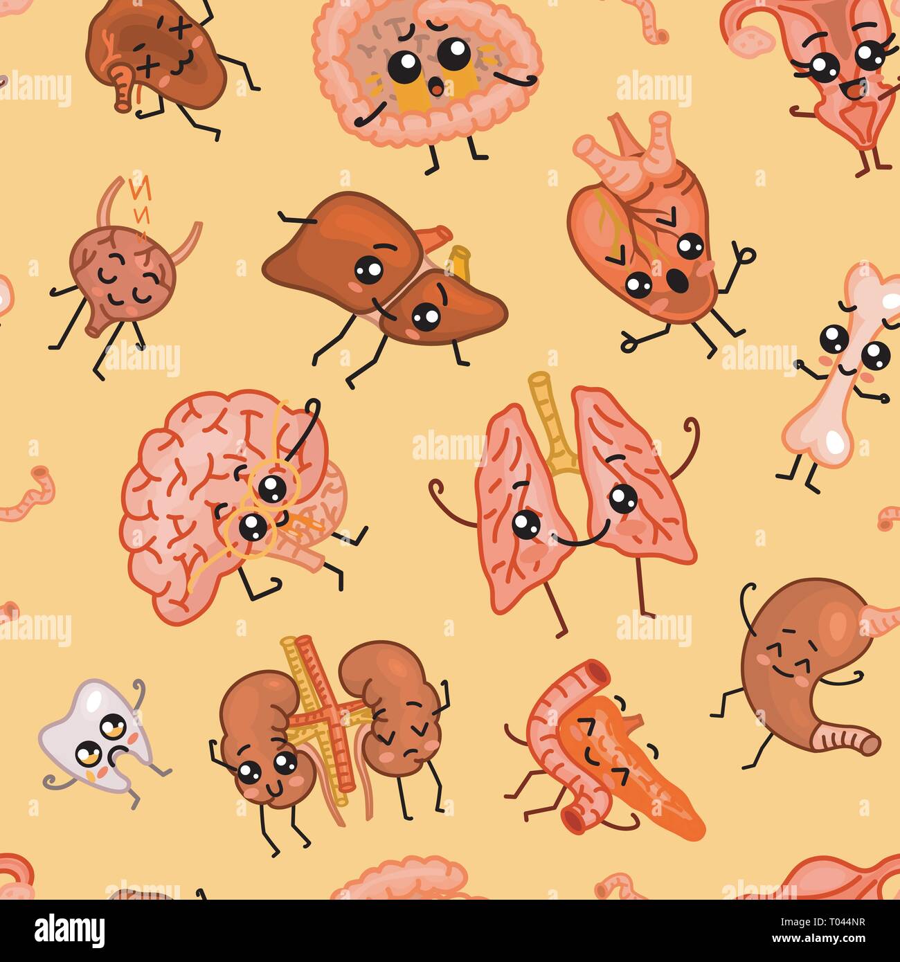 Cute organs Seamless pattern. Happy human, Set of smiling character ...