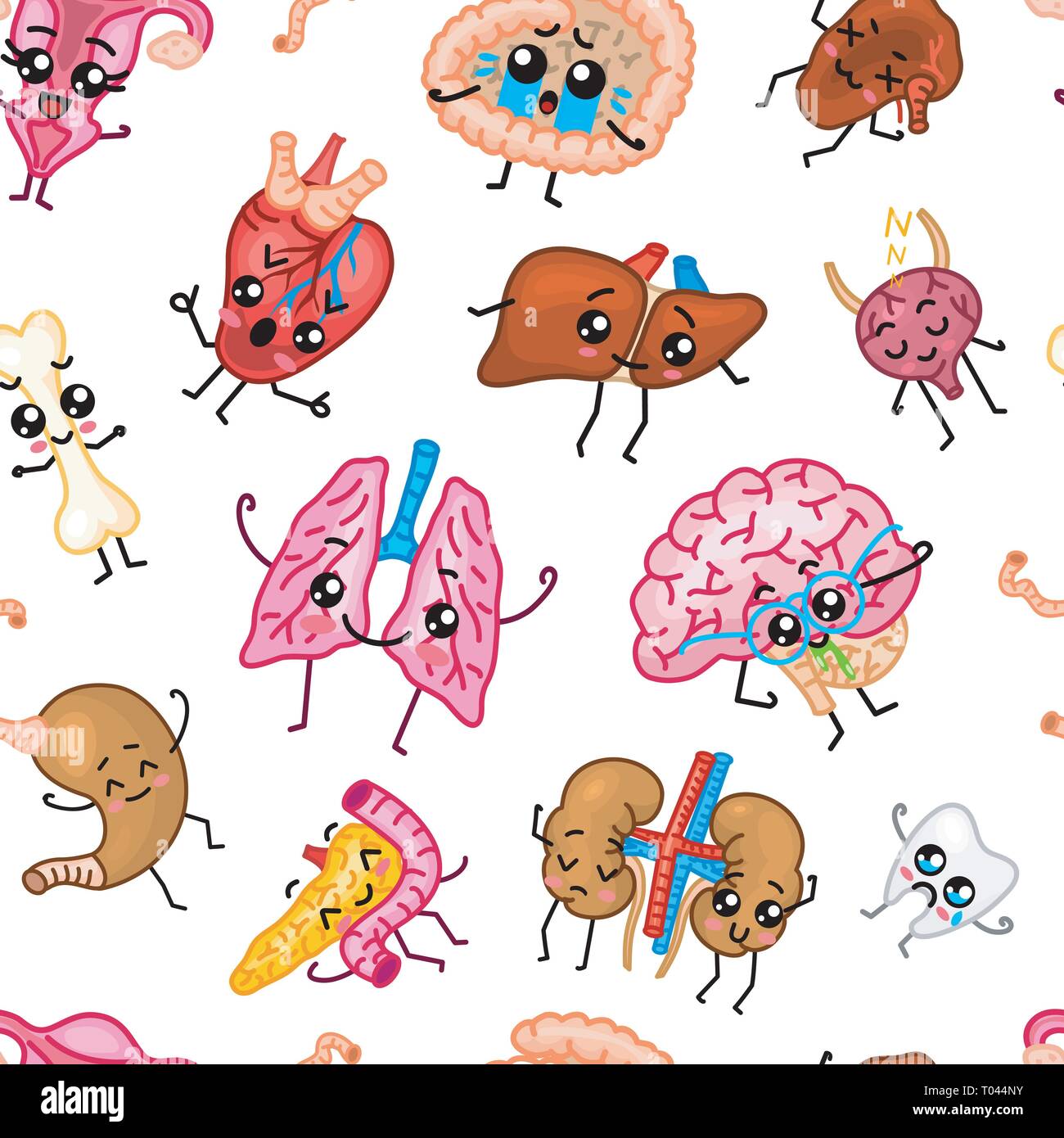 Cute organs Seamless pattern. Happy human, Set of smiling character ...