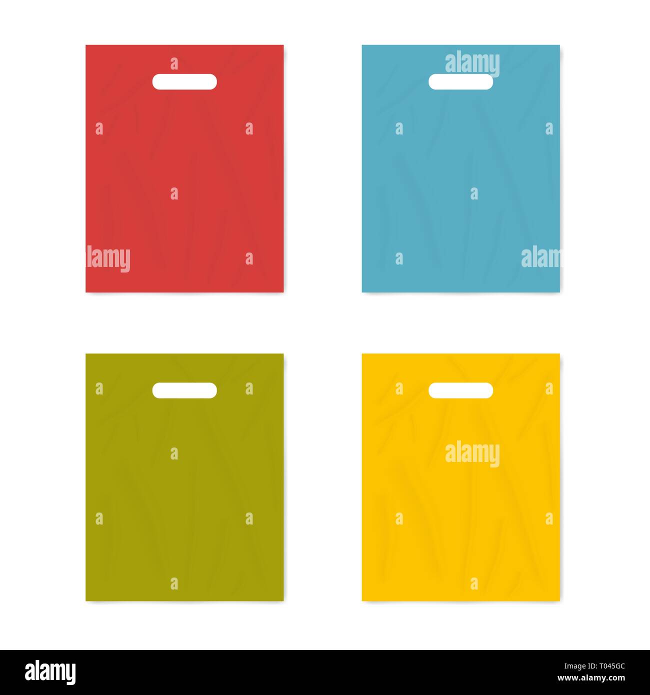 Colorful merchandise plastic bag with die cut handles isolated on white ...