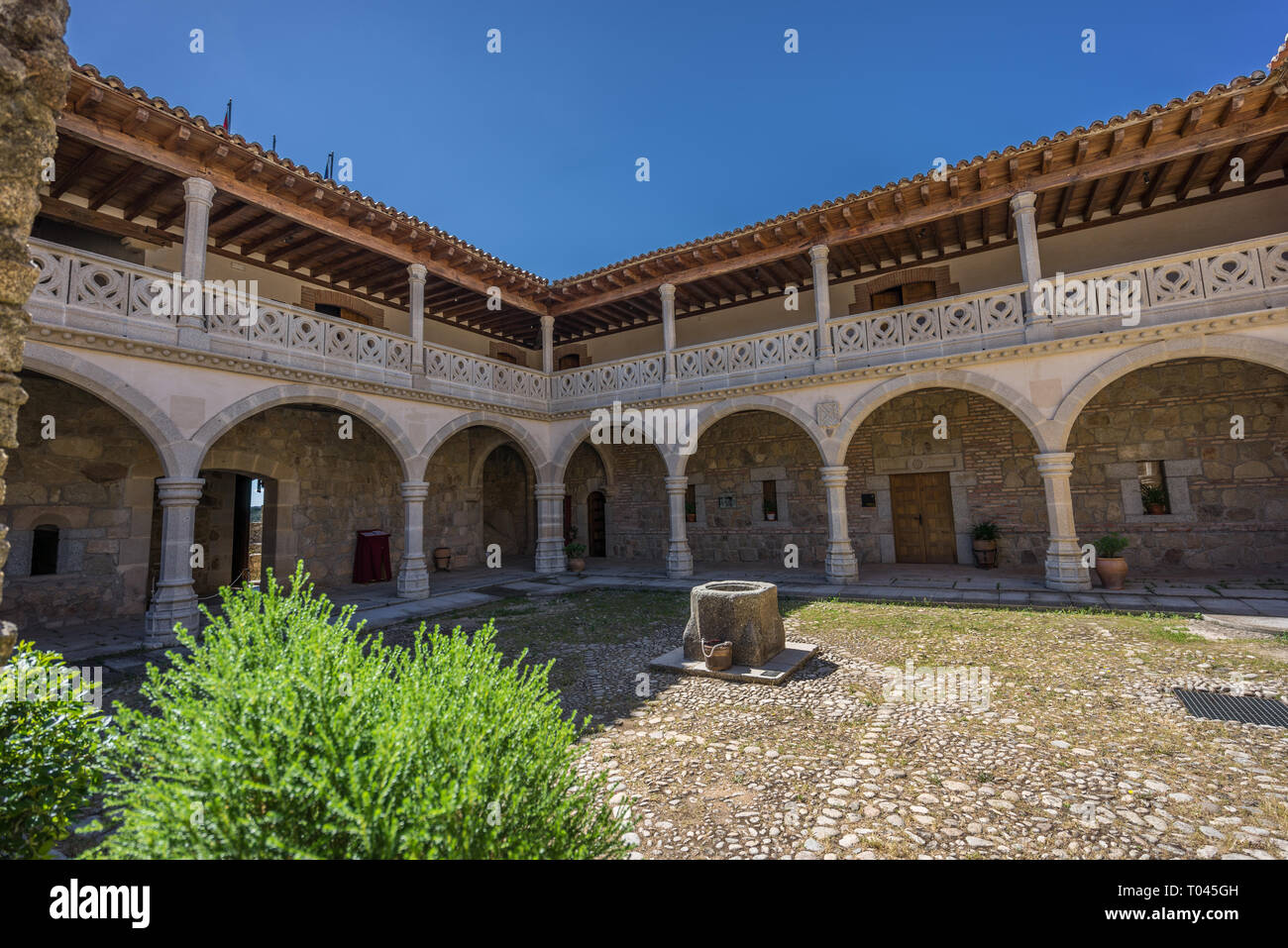 Stone made Patio balcony and wooden ceiling at Castillo de la Adrada ...
