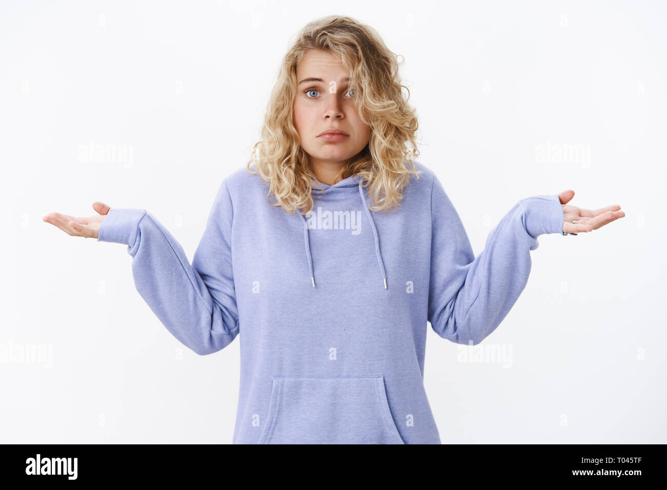 I not know how happened. Portrait of confused and upset clumsy cute and ...