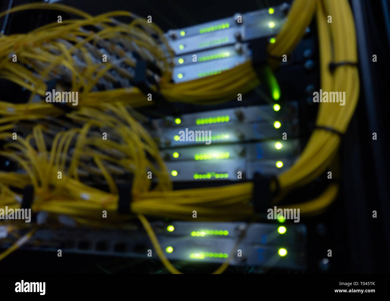 Optical server. Commutator. flashing lights. Optical fiber. Severs ...