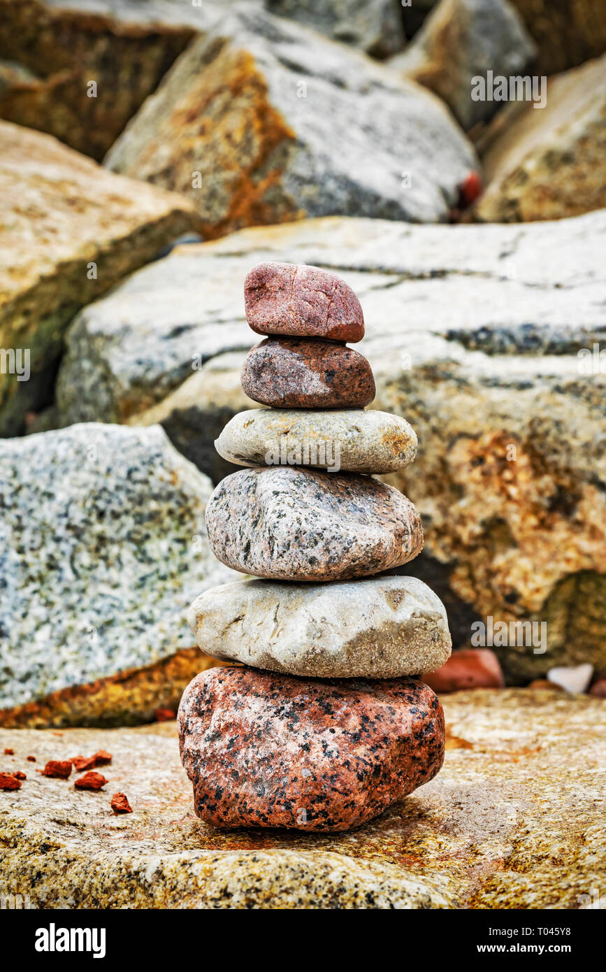 Six stones stacked on top of each other. These stacked stones are also ...