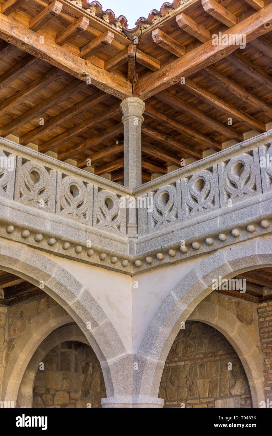 Stone made Patio balcony and wooden ceiling at Castillo de la Adrada ...