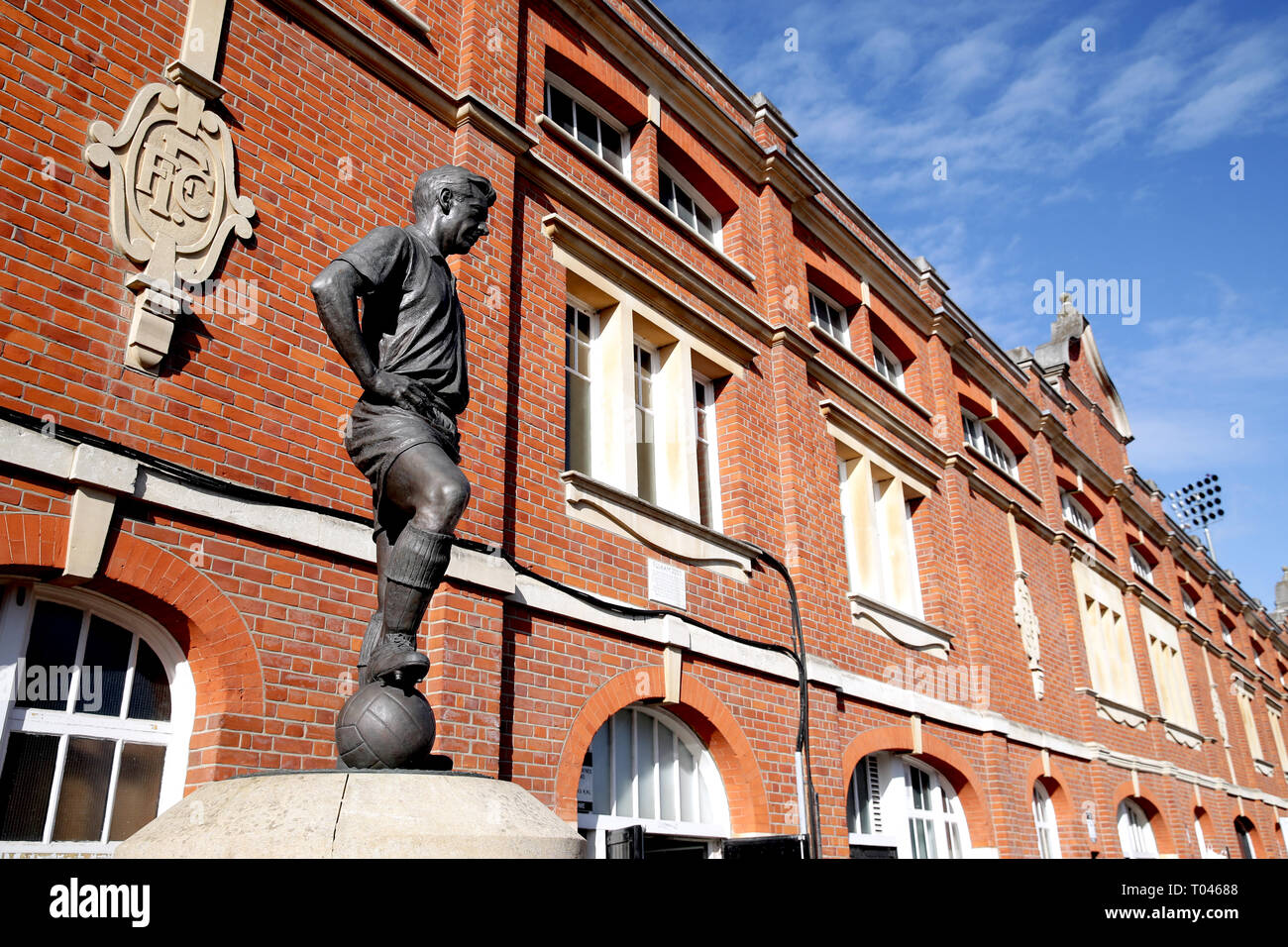 A general view of the Johnny Haynes statue outside of Craven Cottage ...