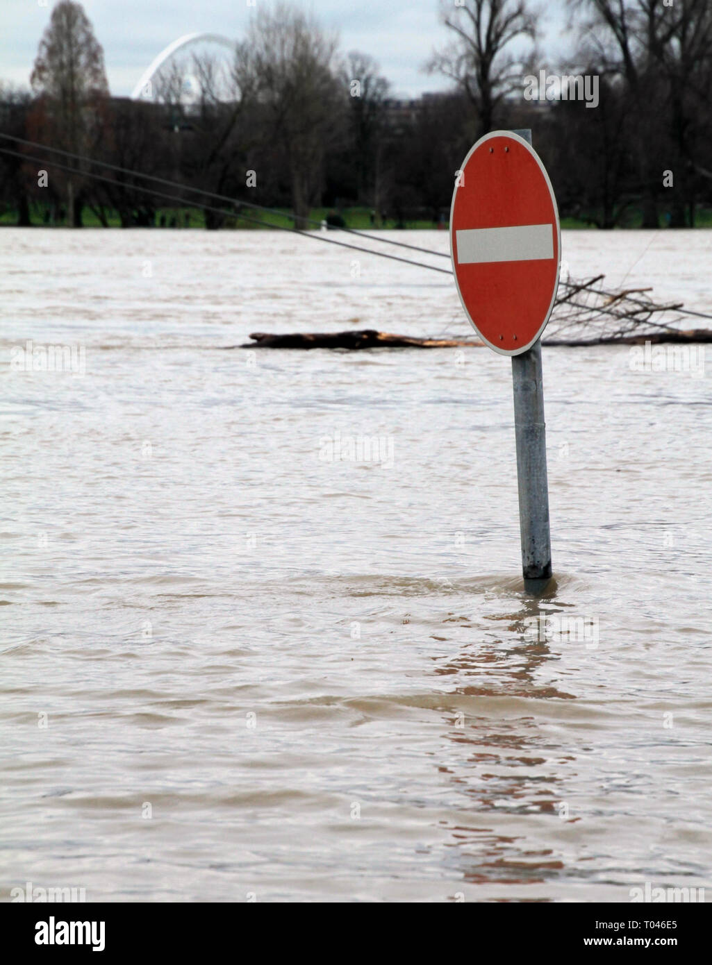 Street sign under water as the water rises in Cologne, Germany Stock ...
