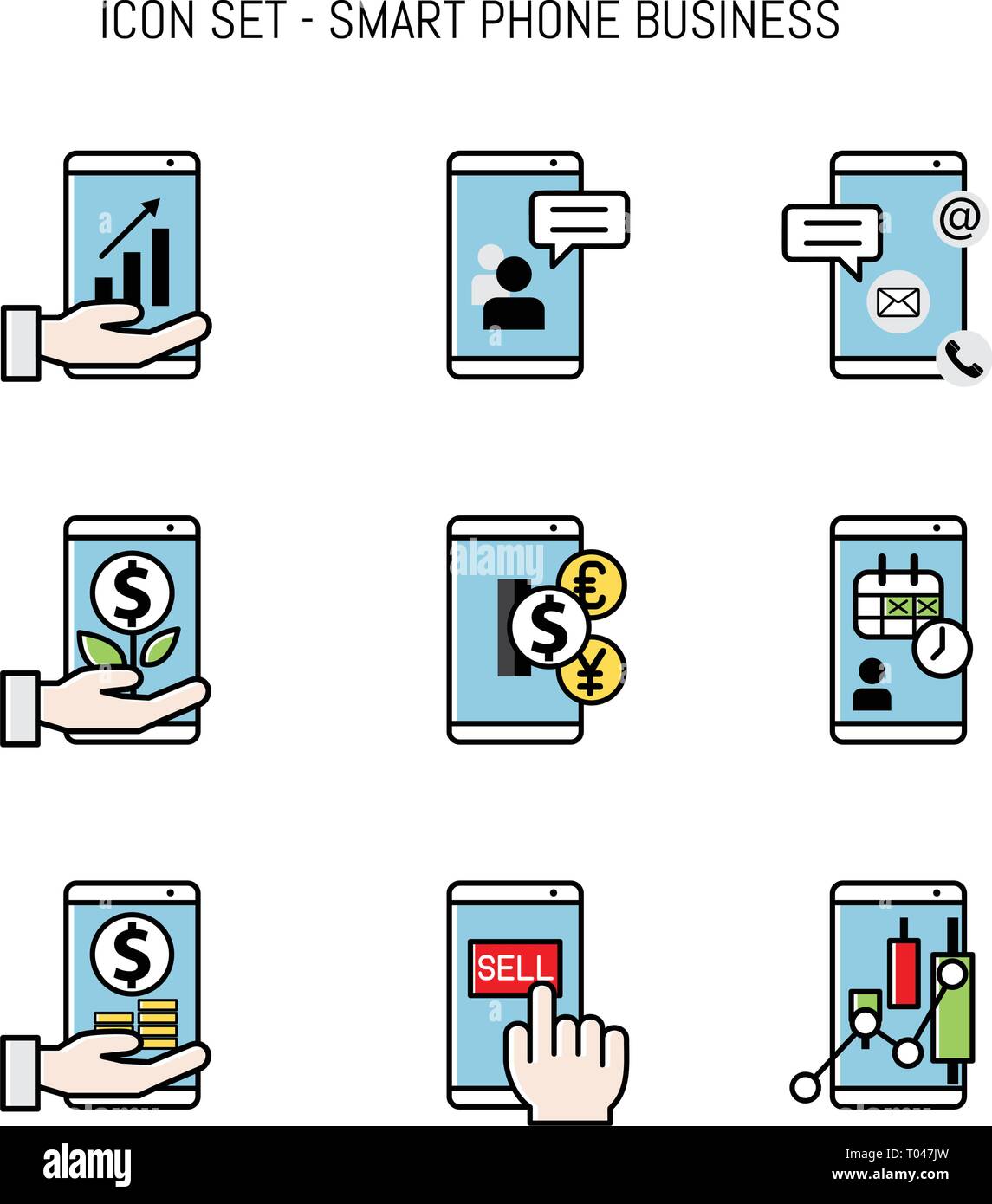 Business icon collection set flay lay design with elements for mobile ...