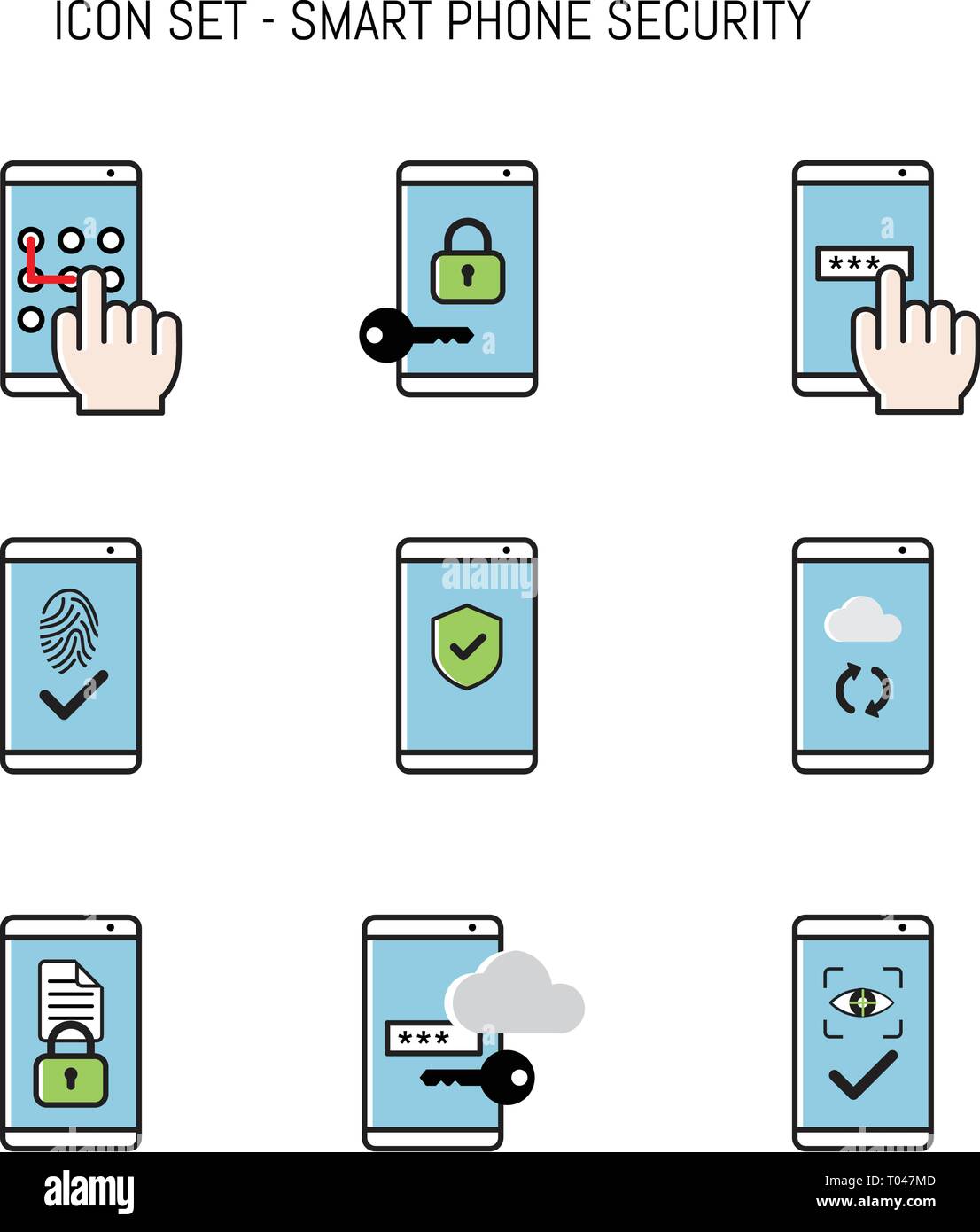 Mobile, Smart phone security icon collection set concepts flat lay ...