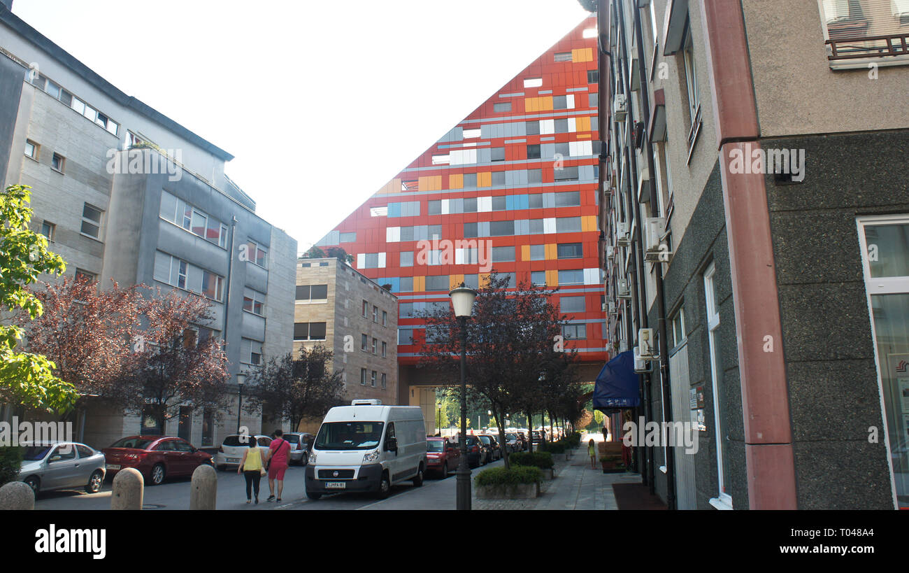 Modern apartment building, colorful triangular house, sunny day Stock ...