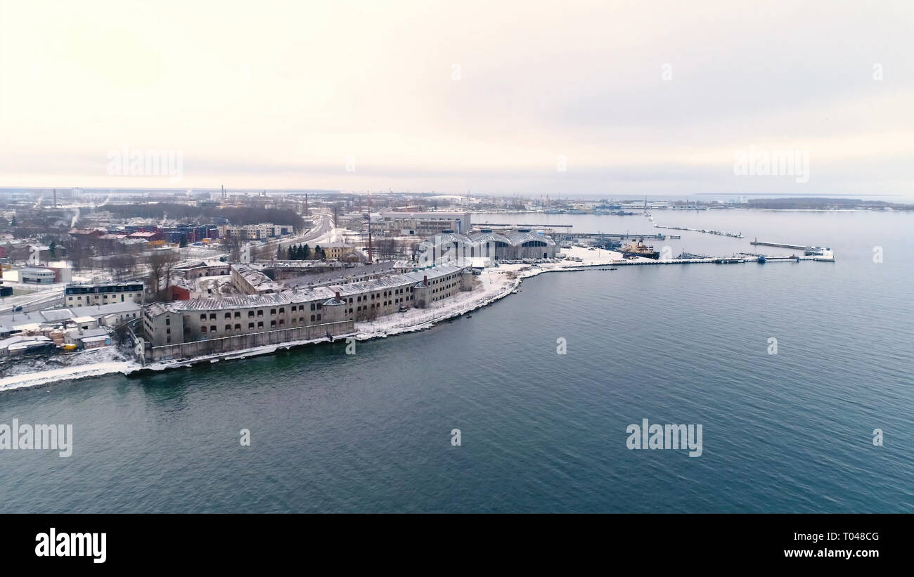 The aerial shot of the old prison house in Tallin found on the seaside ...