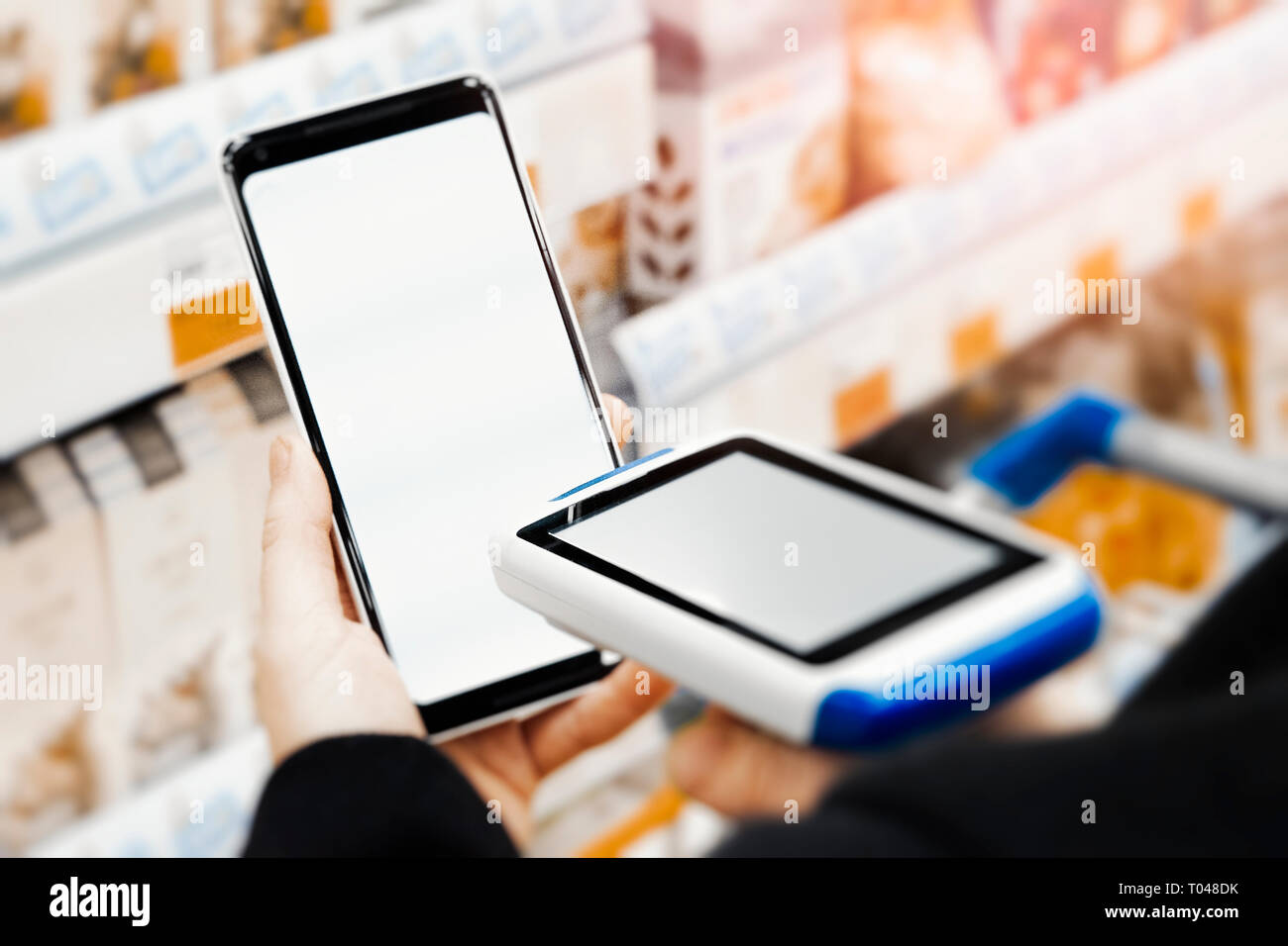 Close up of bar code scanner scanning mobile phone blank screen Stock ...