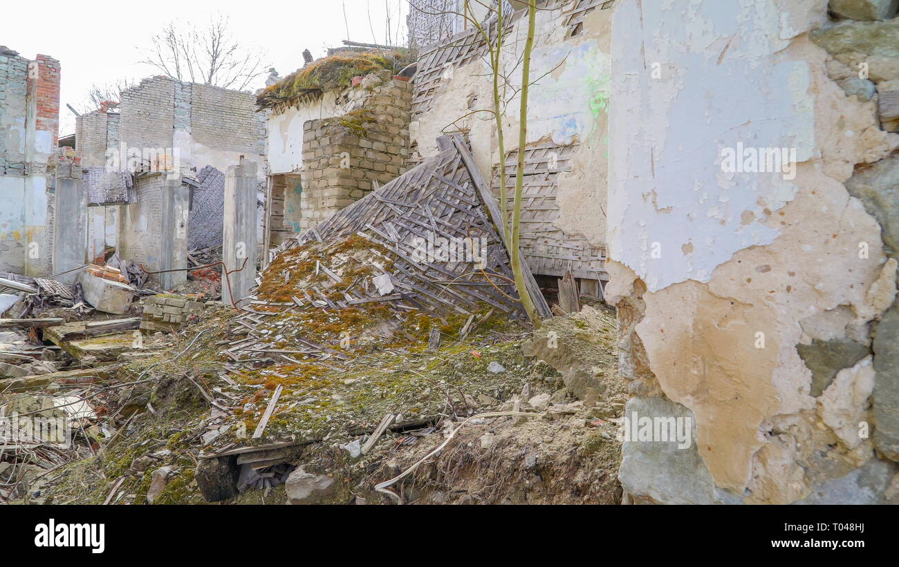 Rubbles and ruins from the houses damaged from the russian war in ...