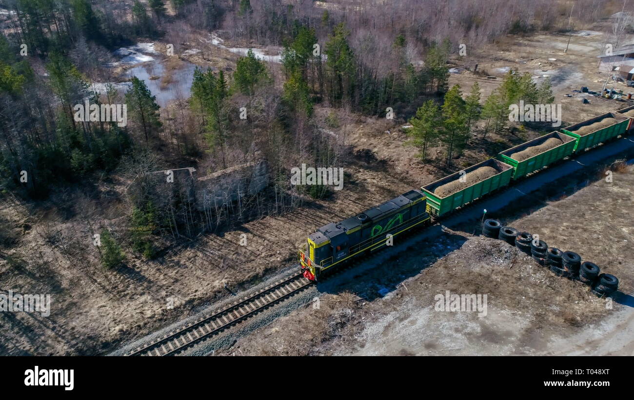The train wagons full of sand while travelling on the railways ...