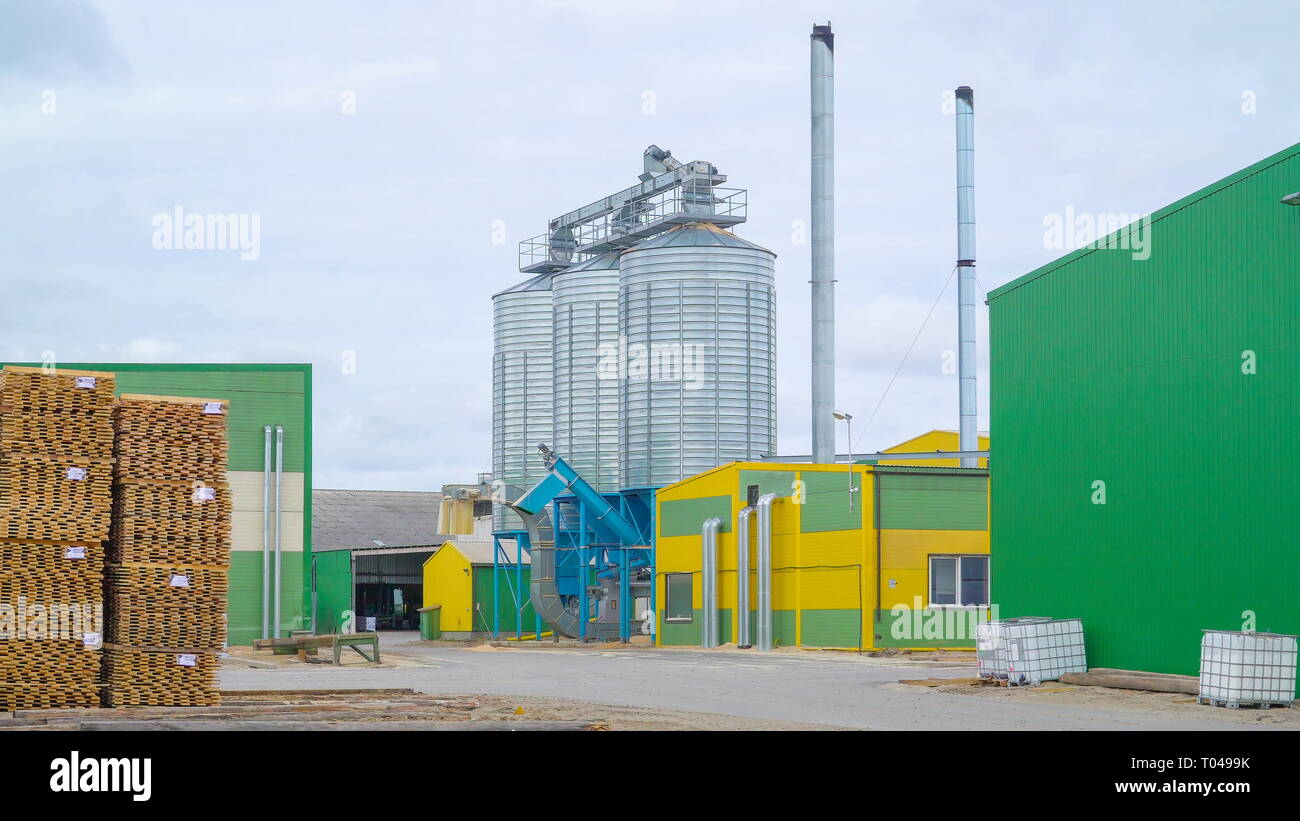 The outside look of the sawmill factory where seen the big milling and ...