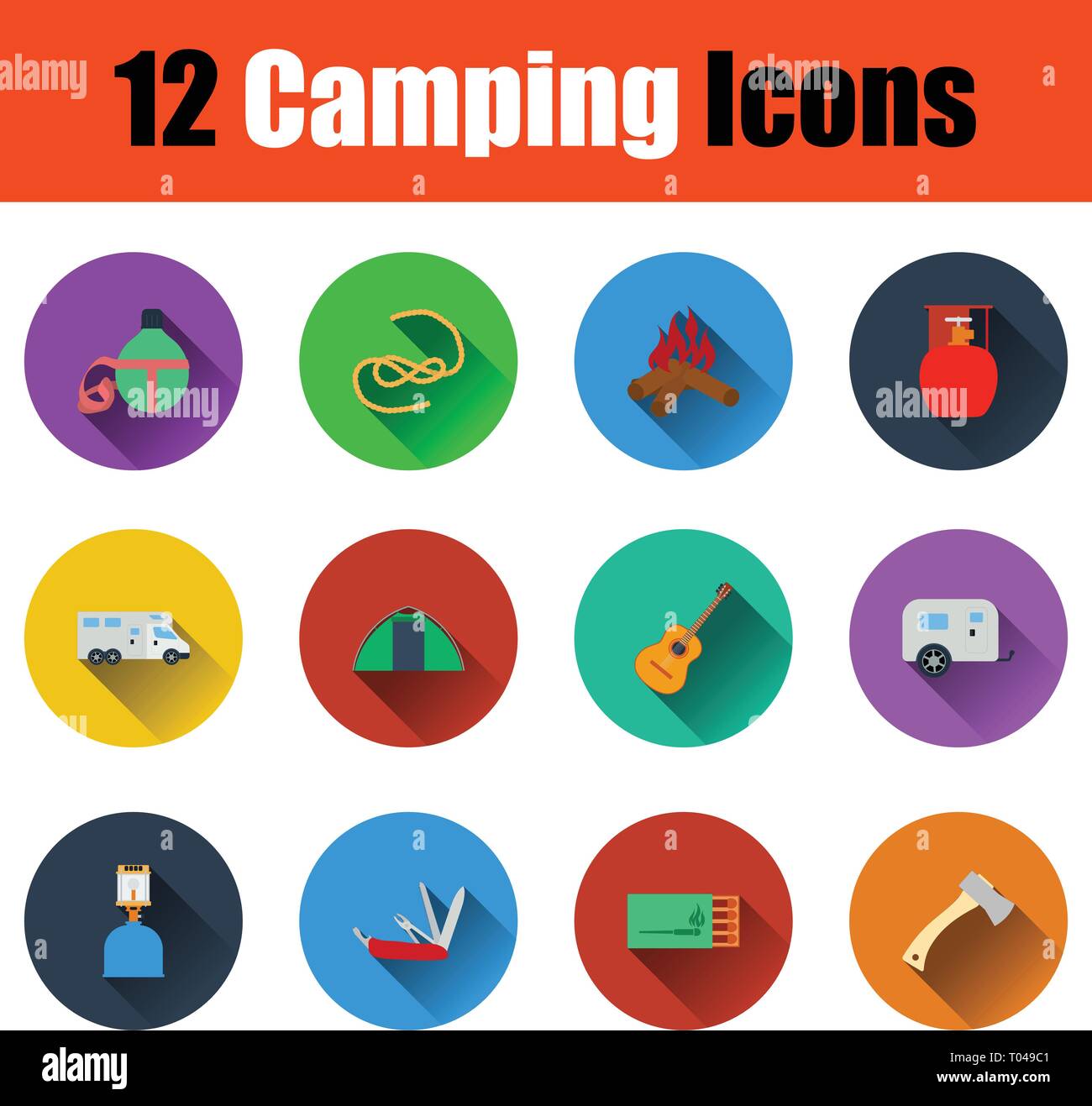 Camping icon set. Full color flat design with shadow. Vector ...