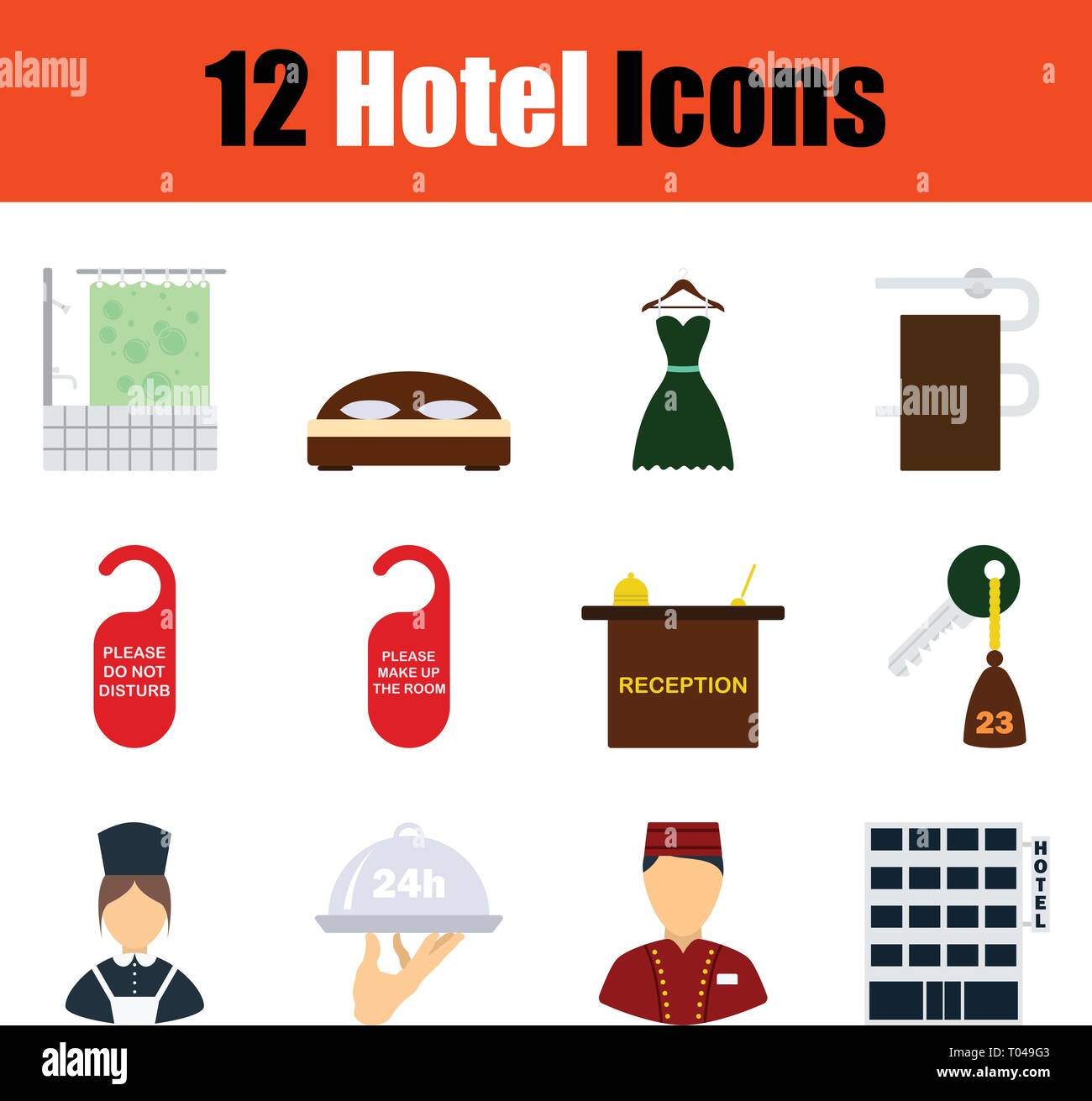 Set of hotel icons. Full color design. Vector illustration Stock Vector ...