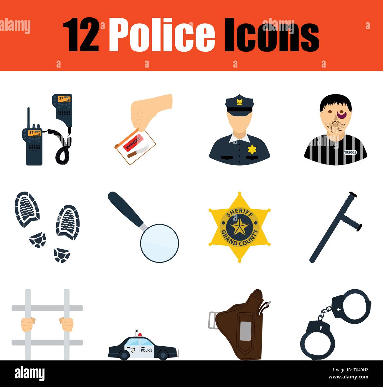 Set of police icons.Full color design. Vector illustration Stock Vector ...