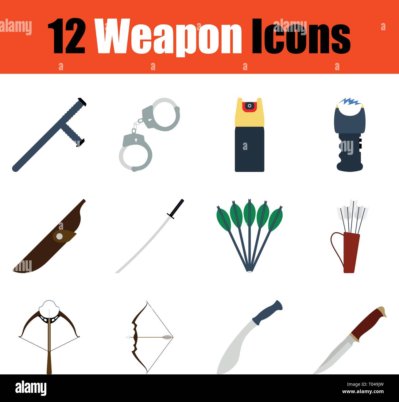 Set of weapon icons. Full color design. Vector illustration Stock ...