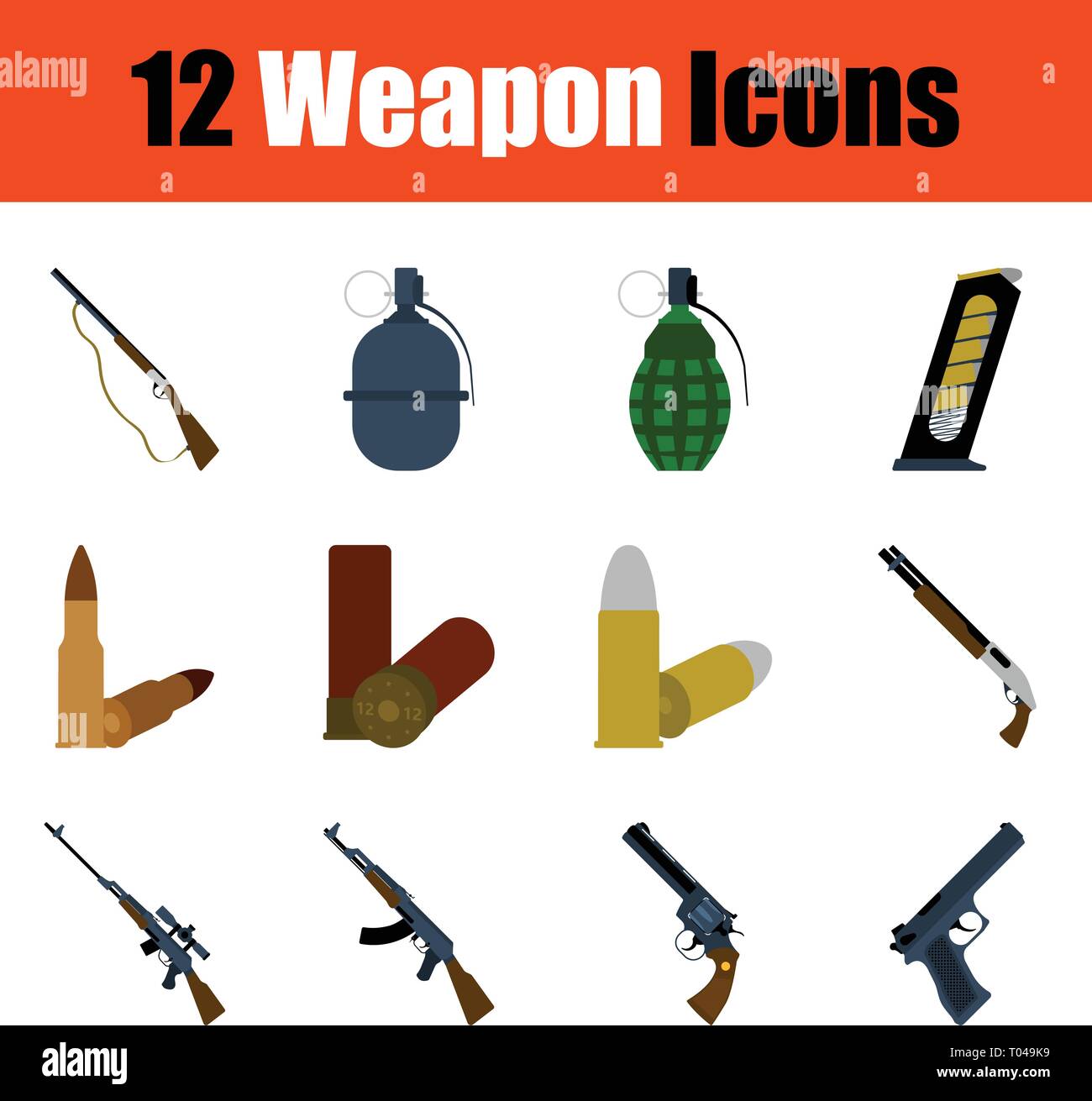 Set of weapon icons. Full color design. Vector illustration Stock ...