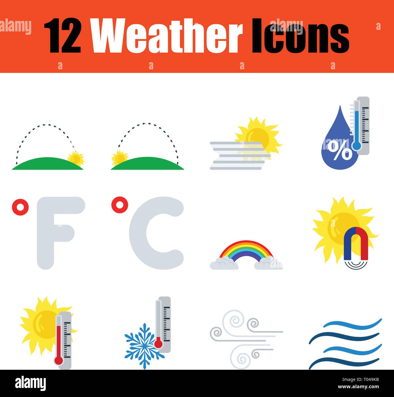 Set of weather icons. Full color design. Vector illustration Stock ...