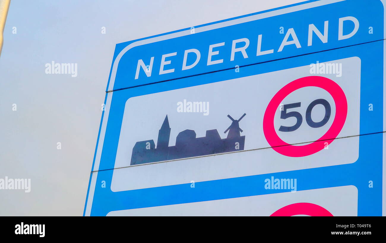 A 50 sign on the street sign in the city of Netherland showing the ...