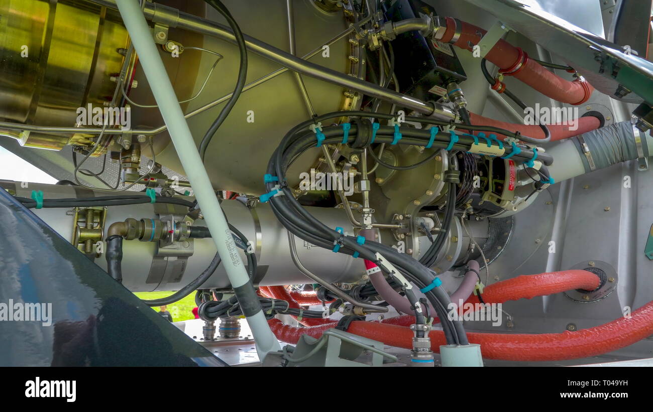 Closer look of the wires on the engine of the rotor of the black ...