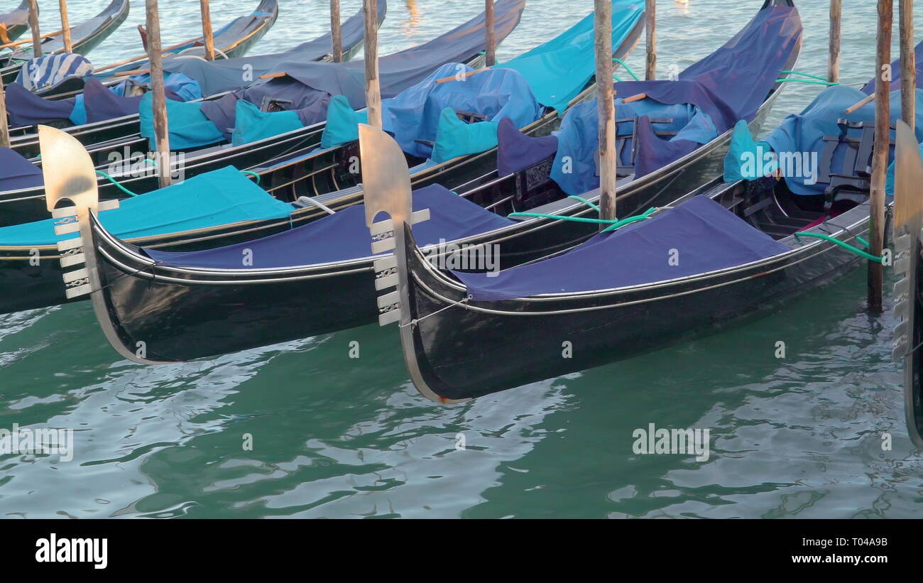 The closer look of the sharp edge in front of the gondola rowing boat ...