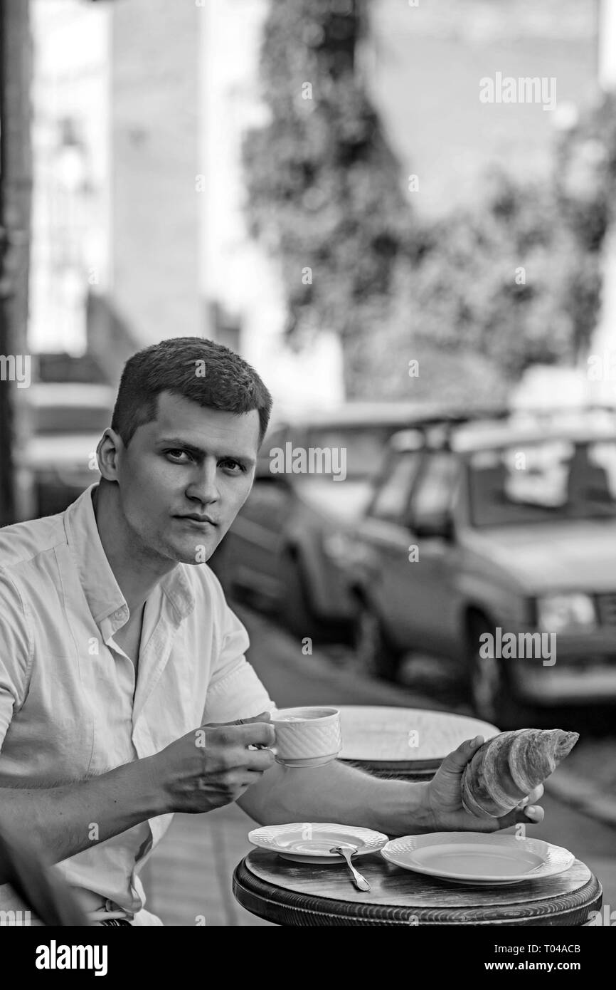Croissant espresso coffee Black and White Stock Photos & Images - Alamy