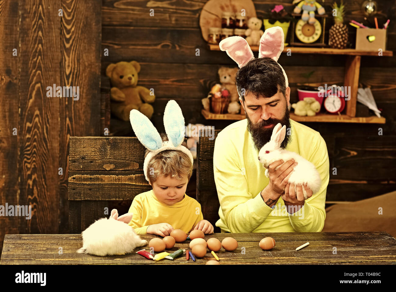 Happy easter Rabbit's family with bunny ears Stock Photo - Alamy